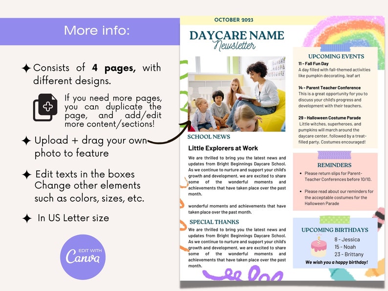 Daycare Newsletter Template, Preschool Newsletter, Toddler Newsletter ...