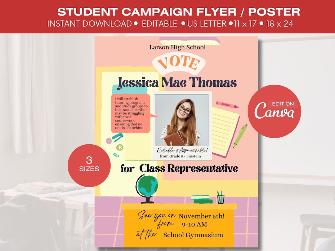 Editable Student Council Campaign Flyer Poster, Vote Student Council ...