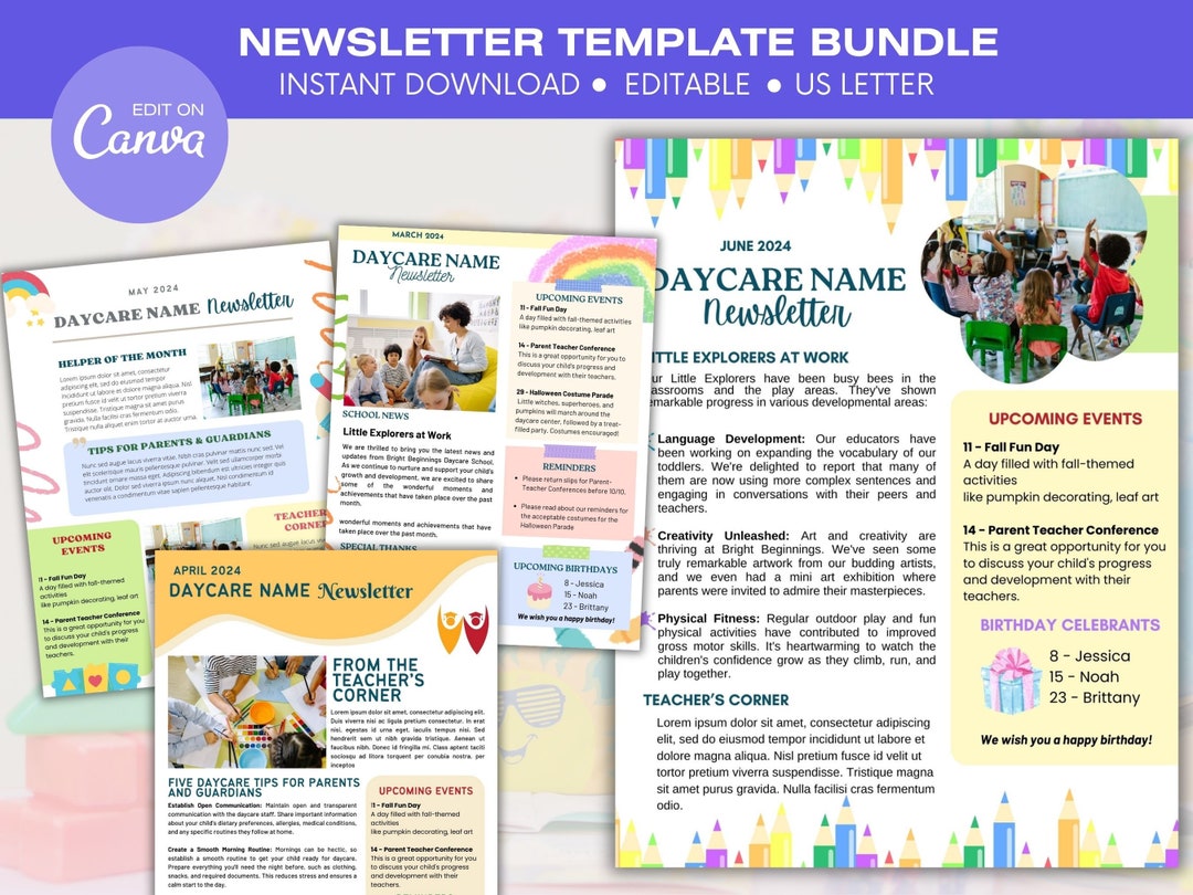 Daycare Newsletter Template, Preschool Newsletter, Toddler Newsletter ...