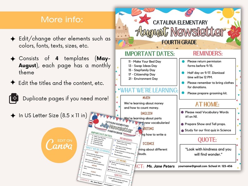 NEW May June July August Editable Classroom Newsletter Template ...