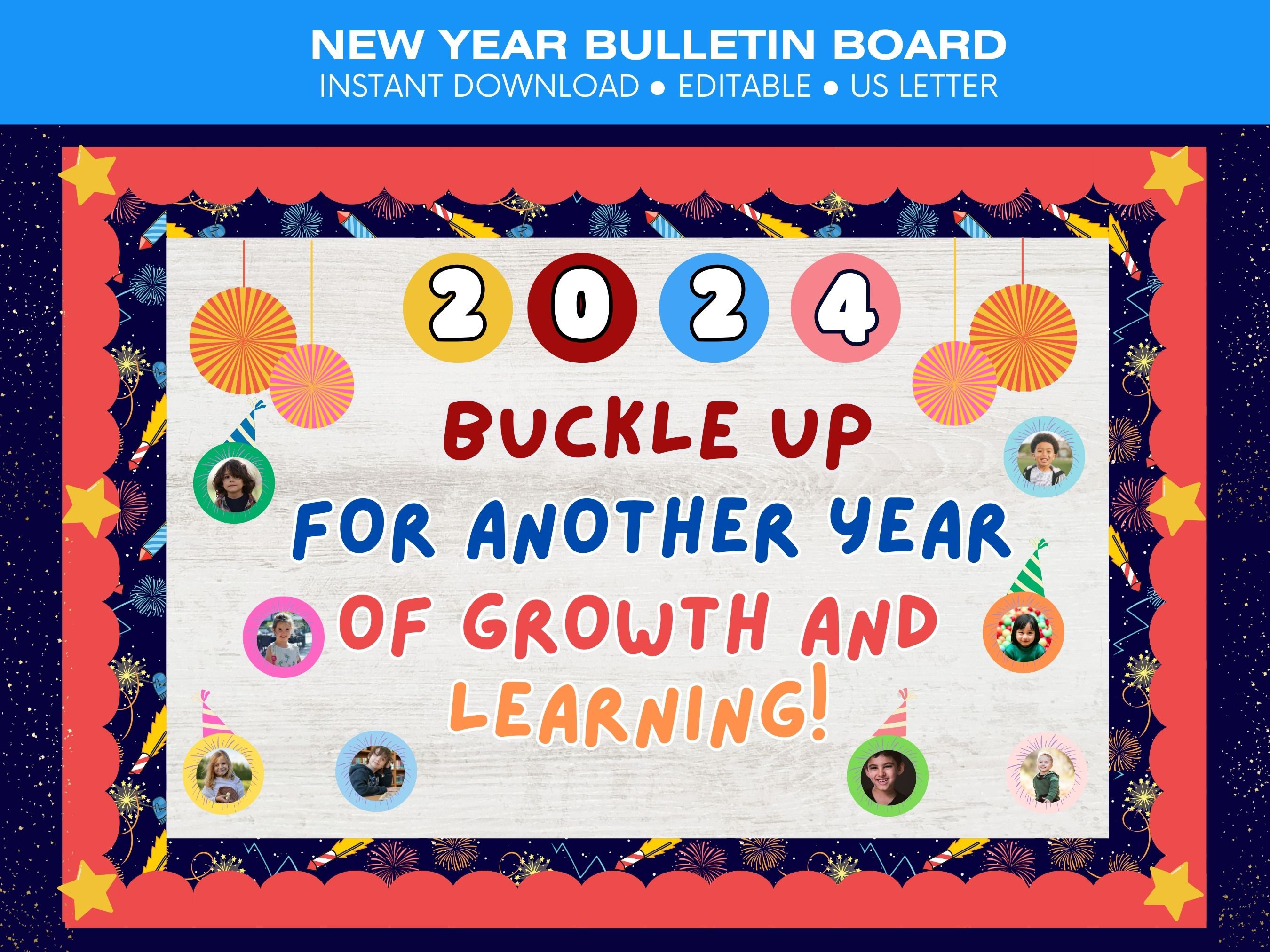 New Years Bulletin Board Kit 2024 Printable New Year Classroom Decor ...