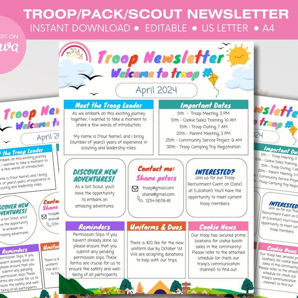 Girl Scout Newsletter Template - Etsy