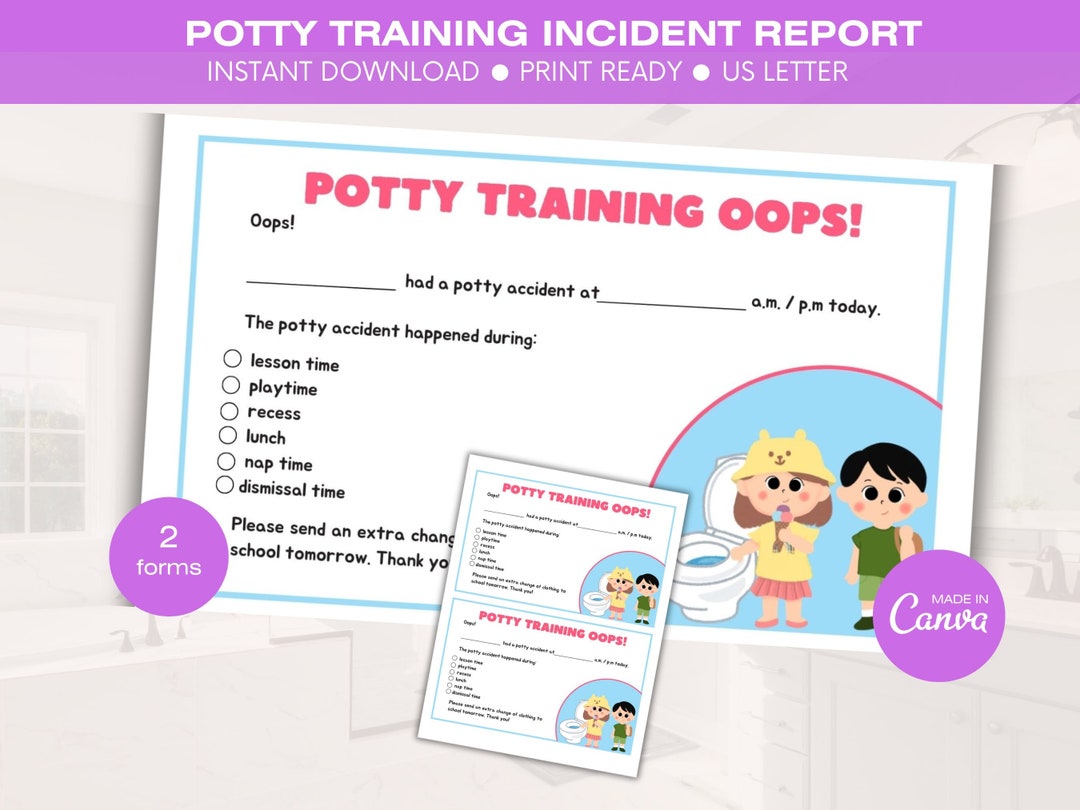 Potty Training Incident Report in Daycare Preschool School, Potty Log ...