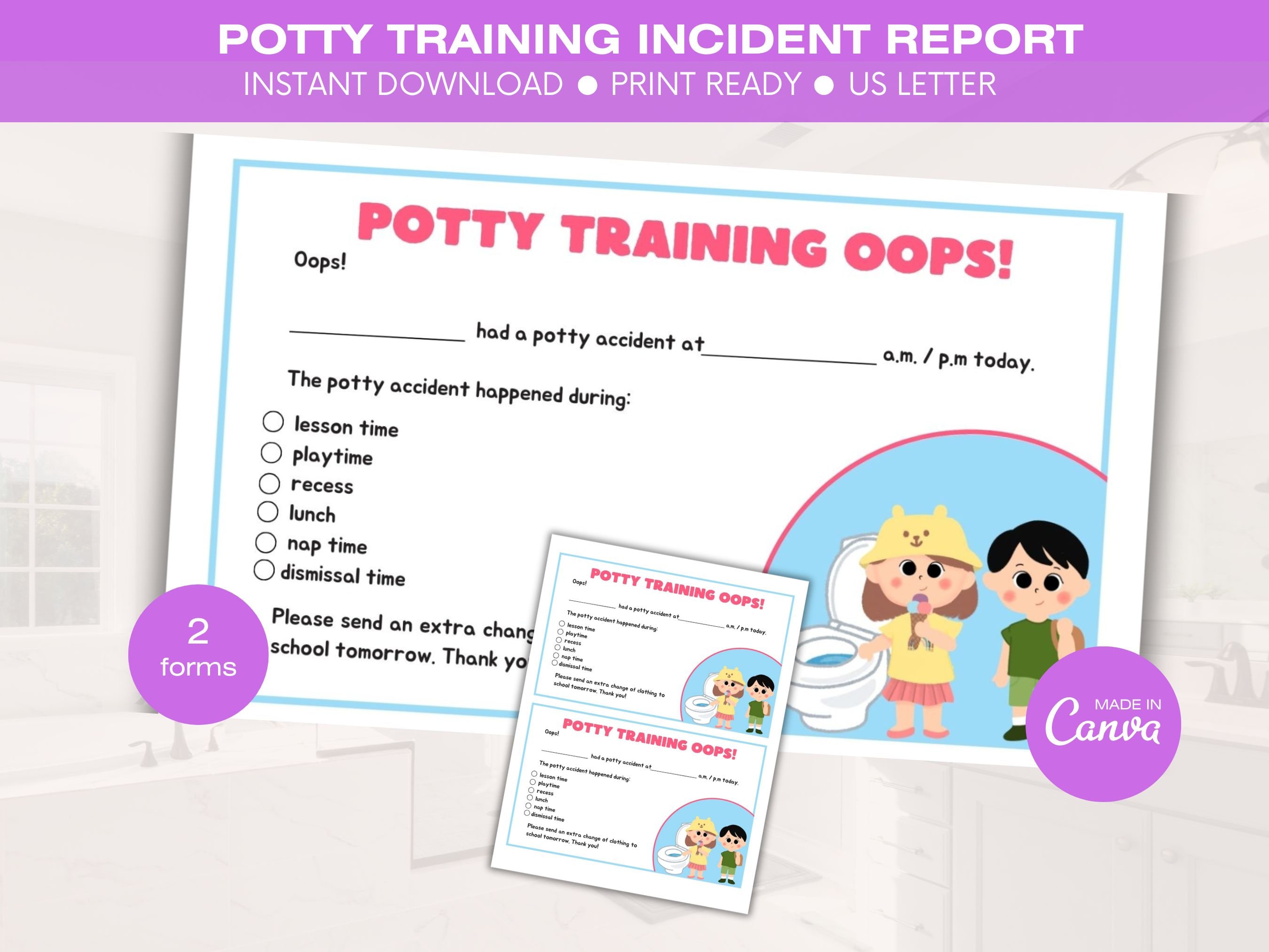 Potty Training Incident Report in Daycare Preschool School, Potty Log ...
