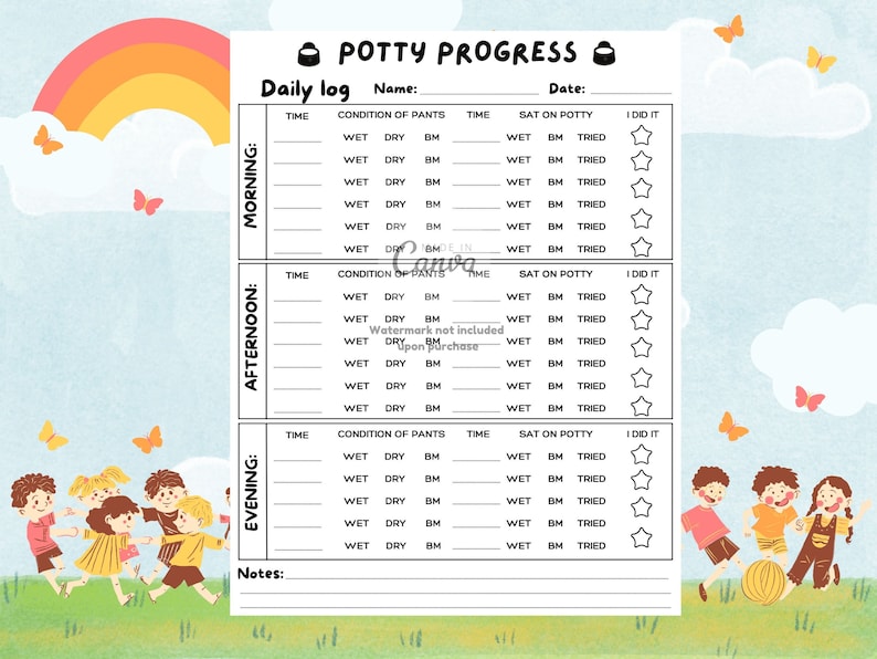 Potty Training Daily Log Printable Report Tracker, Potty Tracker, Potty ...