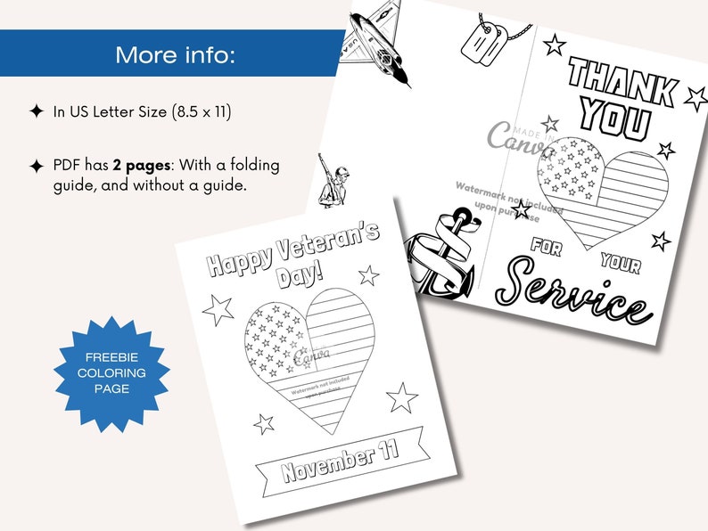 Happy Veterans Day Coloring Page, Veterans Day Thank You Card, Thank ...
