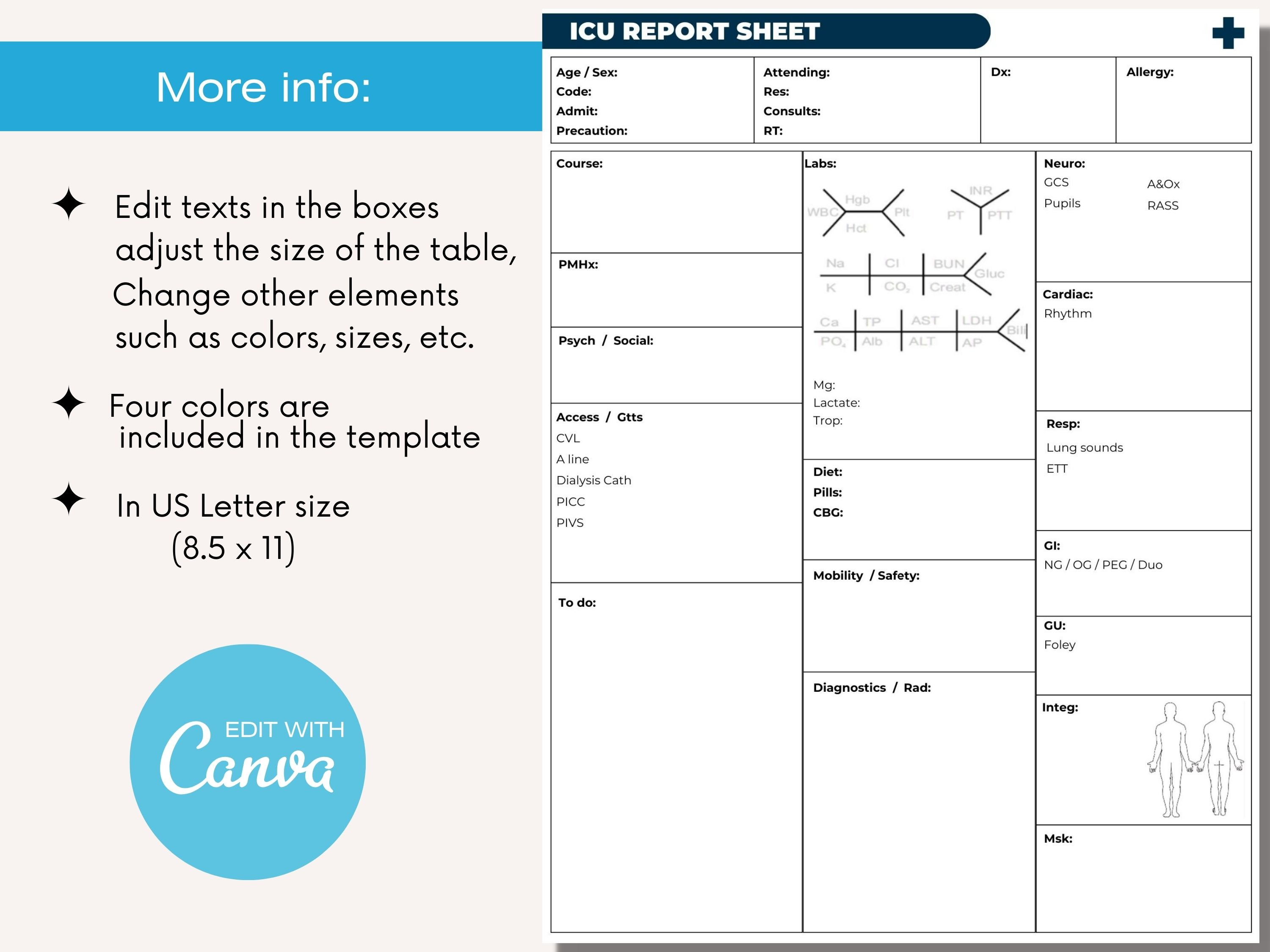 Nurse Report Sheet RN ICU Report Sheet Critical Care Report - Etsy