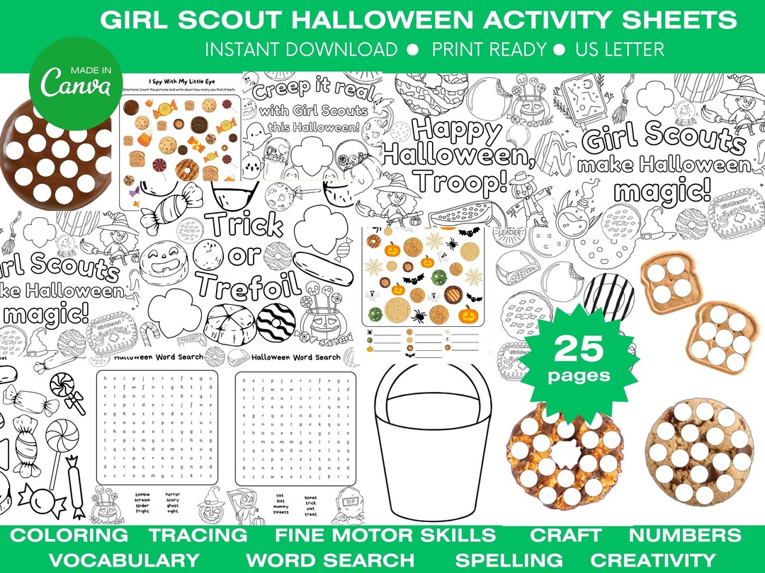 Halloween Girl Scout Coloring Activity Girl Scout Printable Girl Scout ...