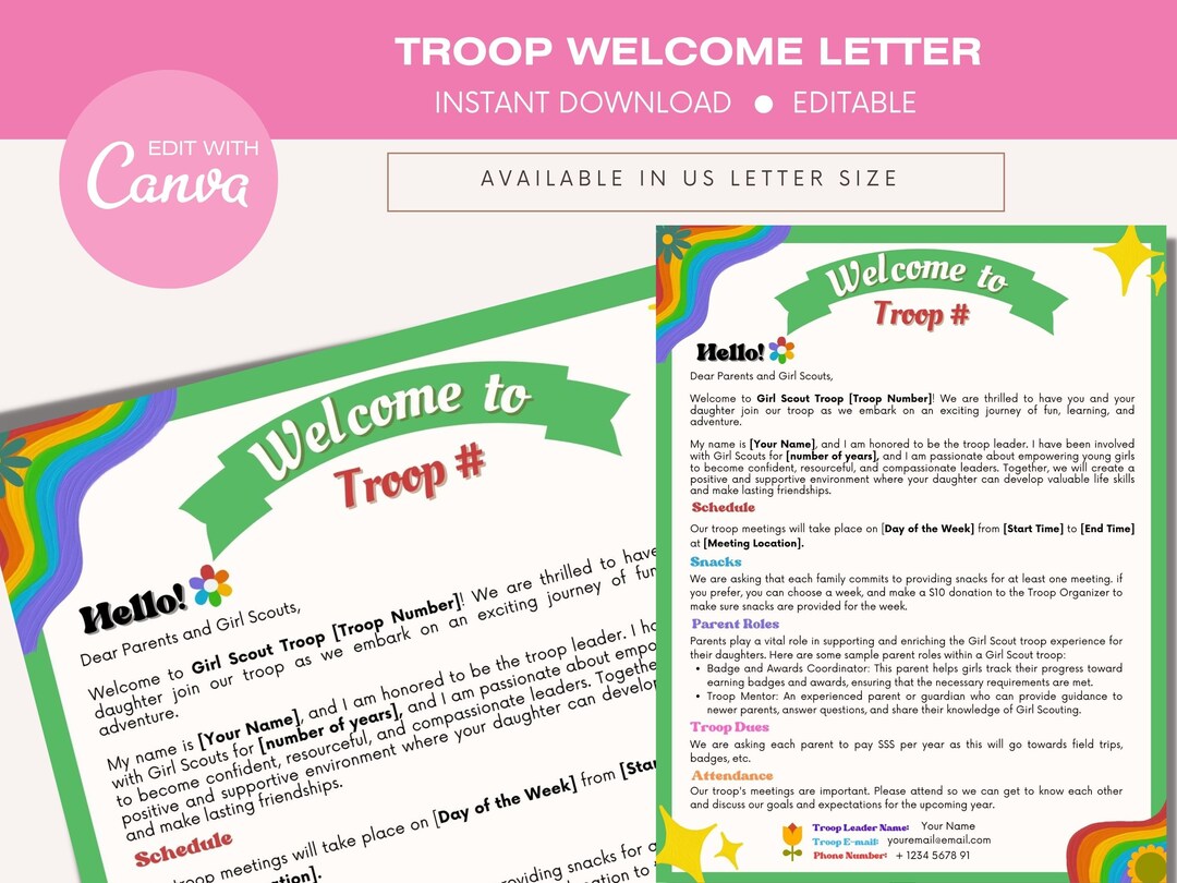 Girl Scout Welcome Letter, Girl Scout Daisy Welcome Letter, Troop ...