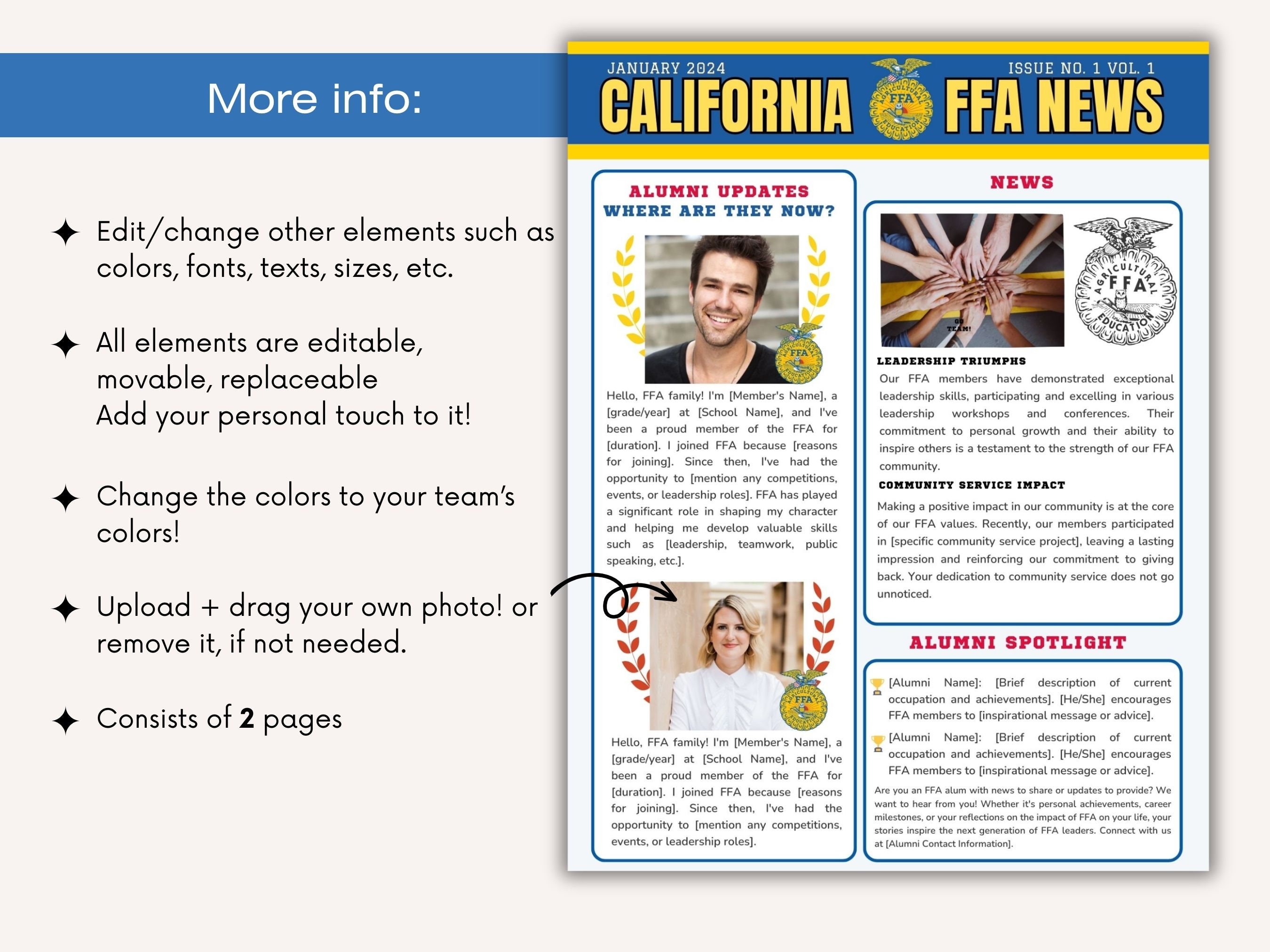 FFA Newsletter Template, FFA Alumni Template, Editable Company ...