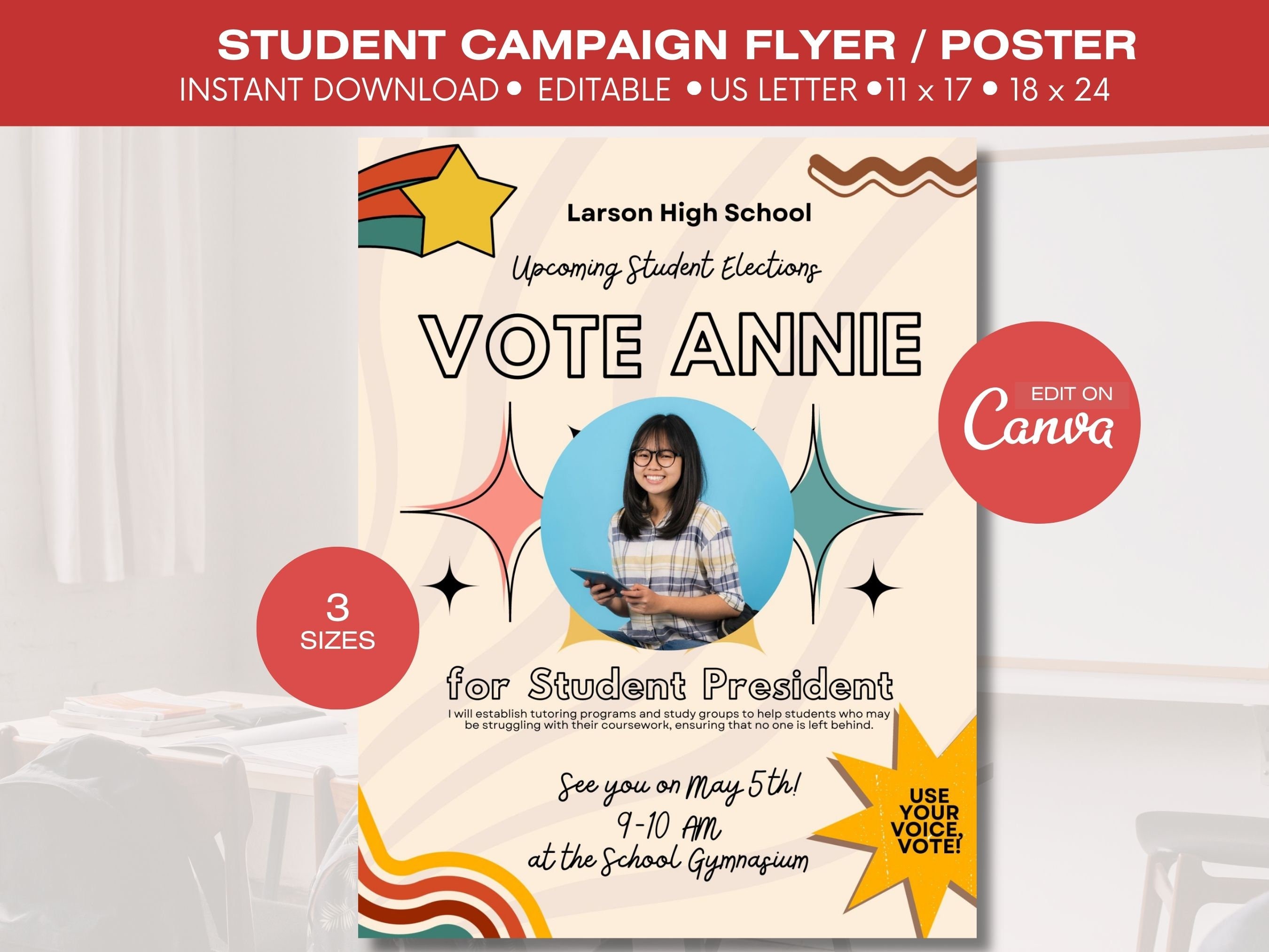 Vote Student Council Campaign Flyer, Editable Class Campaign Flyer ...
