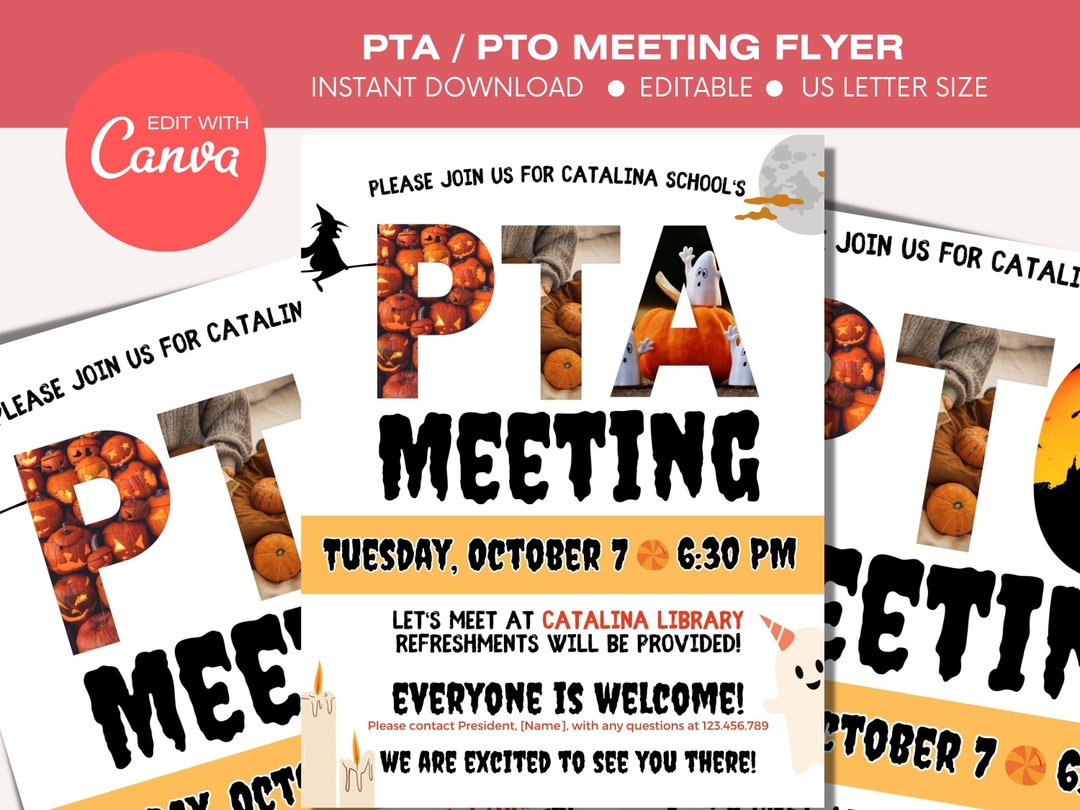 Halloween PTA PTO Flyer, October PTA Meeting Flyer Editable Template ...