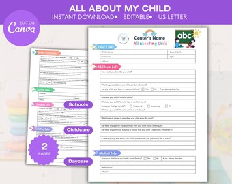 All About My Child Daycare Forms: Get to Know Me, Childcare & Preschool ...