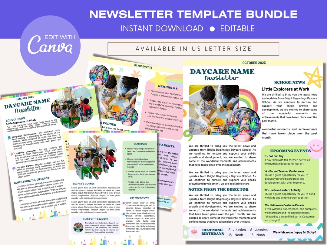 Daycare Newsletter Template, Preschool Newsletter, Toddler Newsletter ...