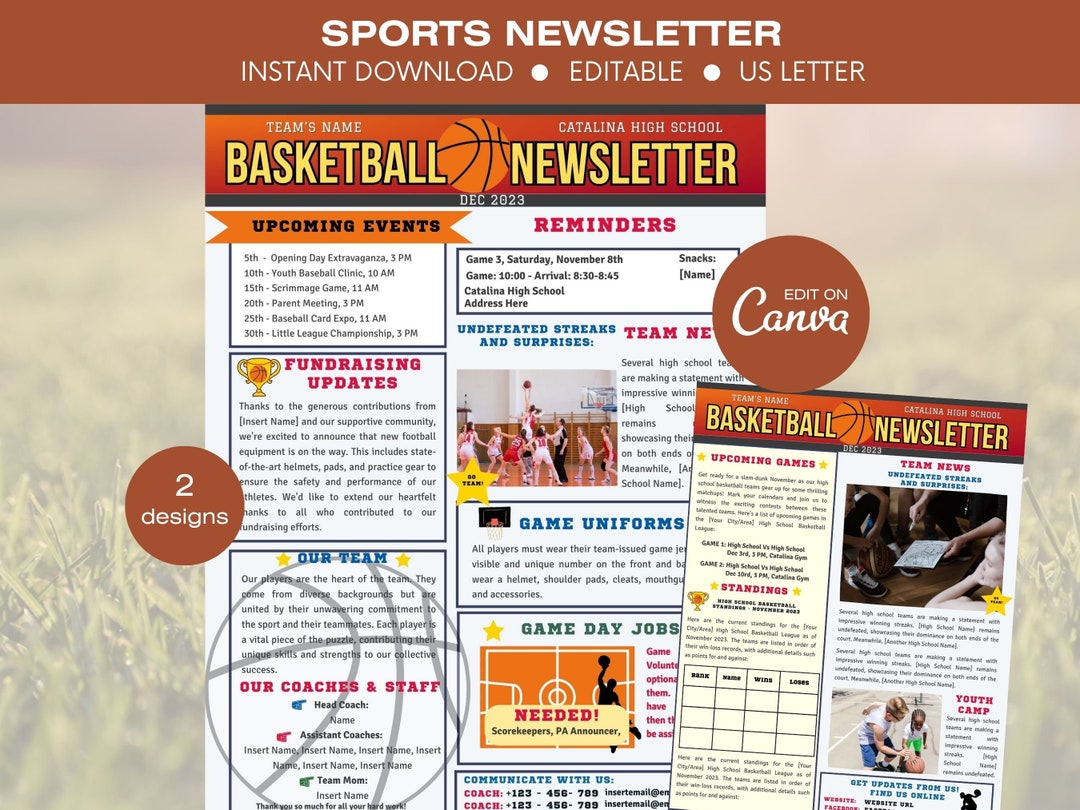 Editable Basketball Newsletter Template, Sports Newsletter Template ...