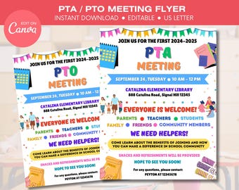 EDITABLE PTO PTA Meeting Handout Flyer, School Fundraiser Event ...