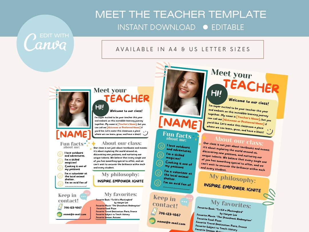 Meet the Teacher Template, Classroom Printable Template, Teacher ...