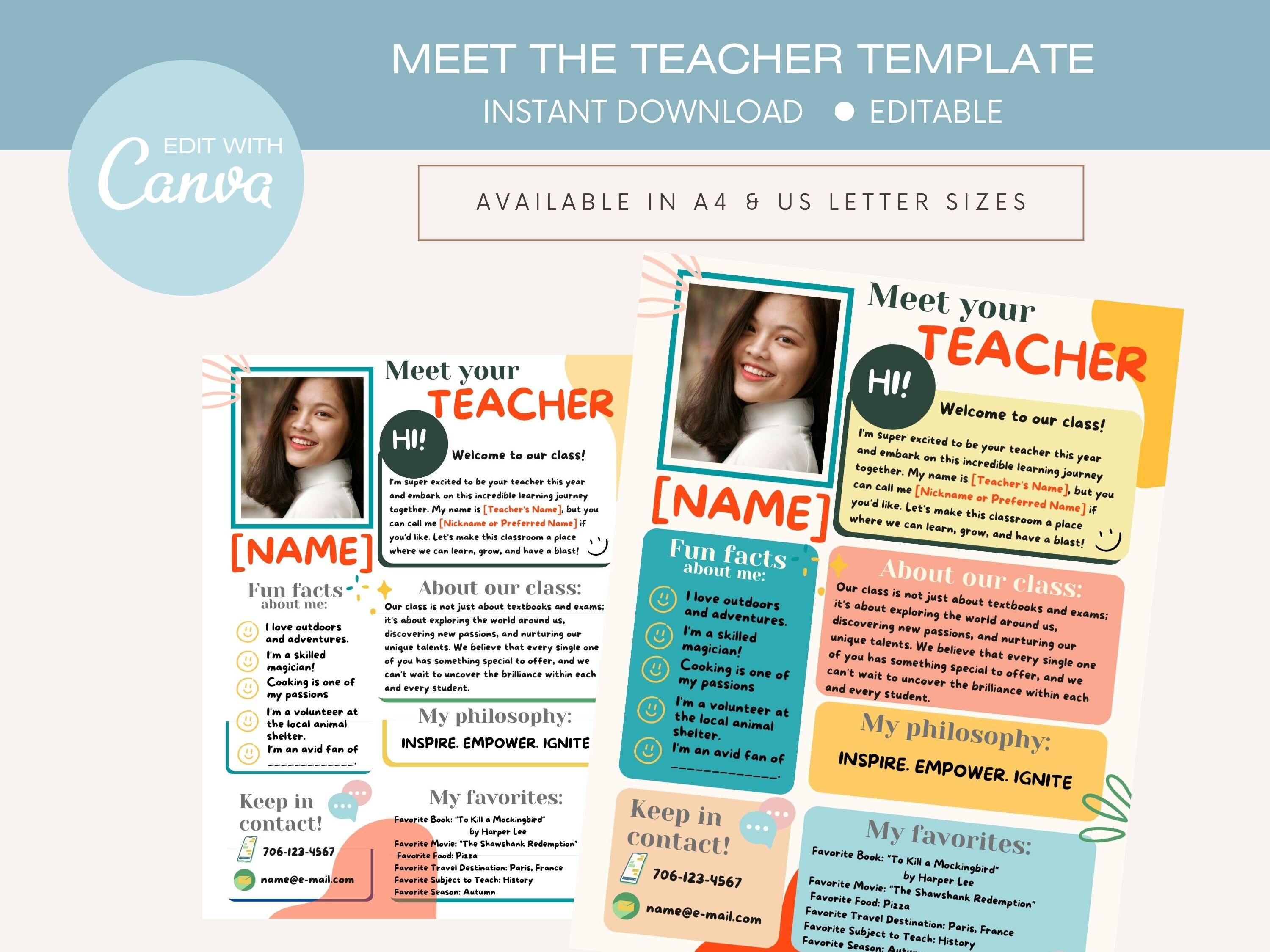 Meet the Teacher Template, Classroom Printable Template, Teacher ...