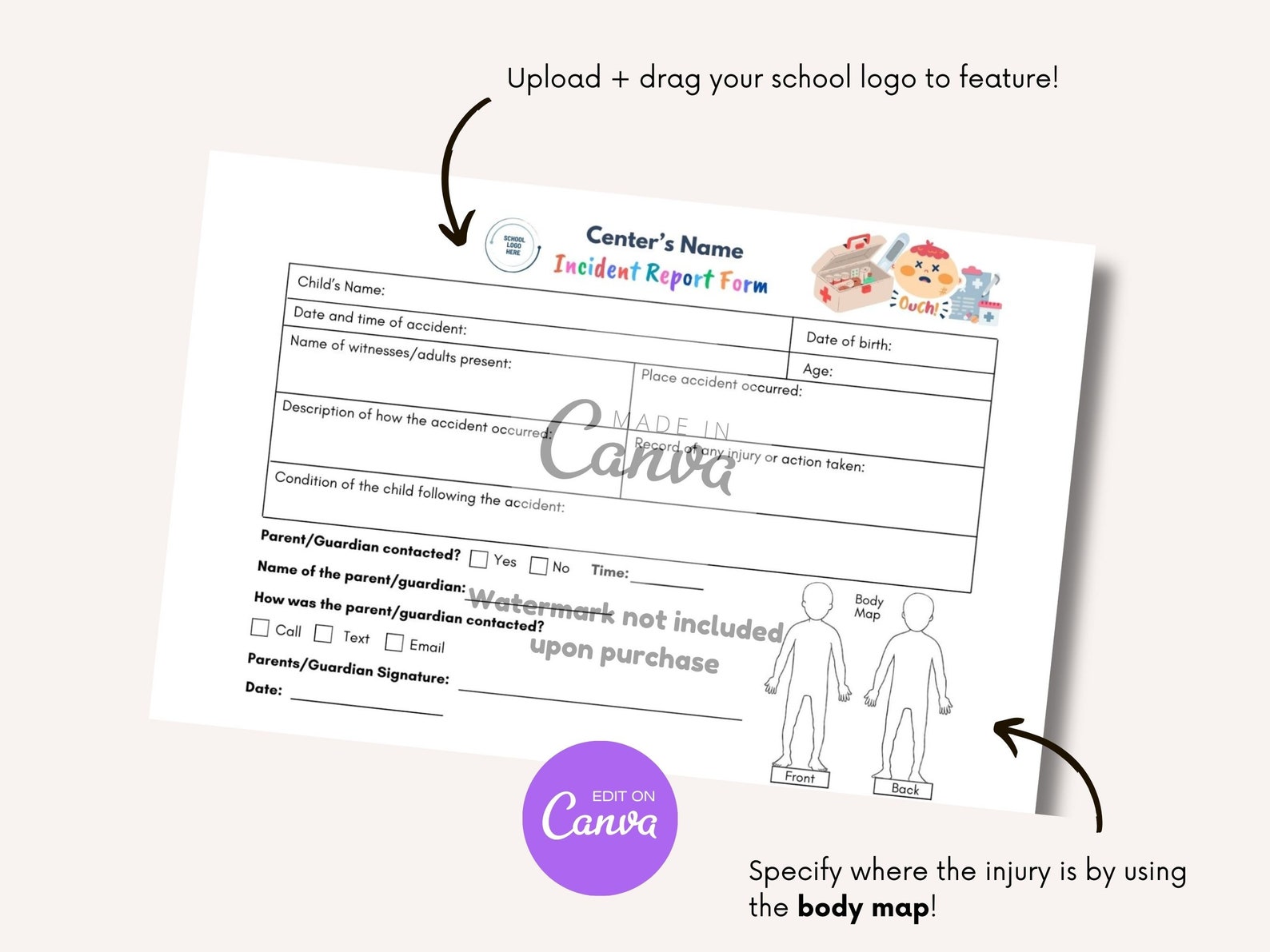 Daycare Boo Boo Report Form Incident Report Form Accident Ouch Report ...