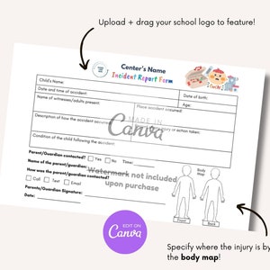 Daycare Boo Boo Report Form Incident Report Form Accident Ouch Report ...