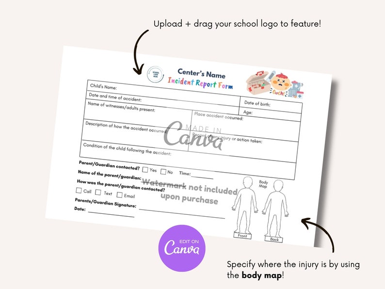 Daycare Boo Boo Report Form Incident Report Form Accident Ouch Report ...