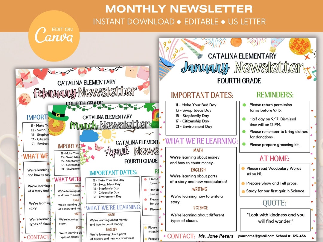 2024 January Newsletter Template, Seasonal Newsletter, Editable Canva ...