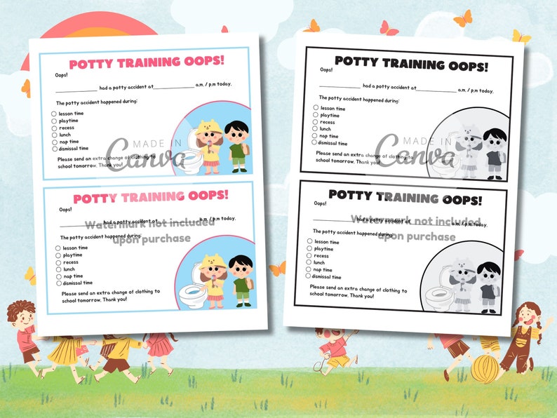 Potty Training Incident Report in Daycare Preschool School, Potty Log ...