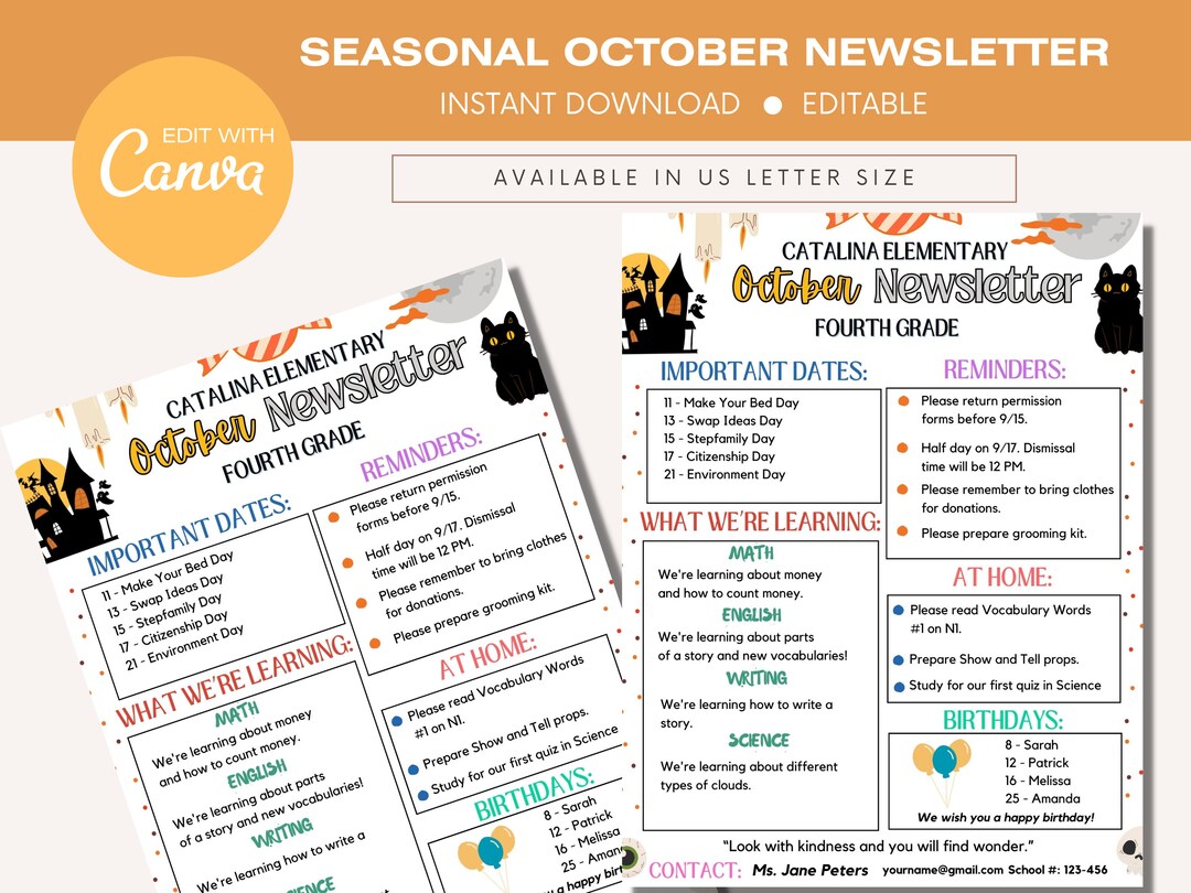 October Newsletter Template Halloween Monthly Newsletter, Halloween ...