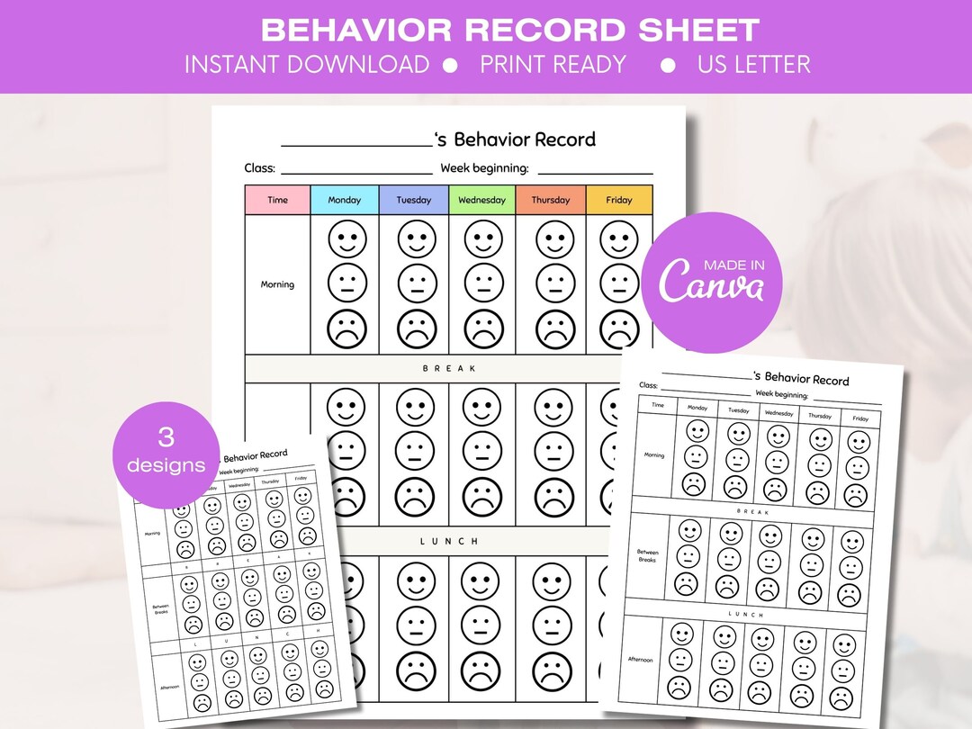 Smiley Behavior Chart Template, Behavior Chart for Home, Behavior ...