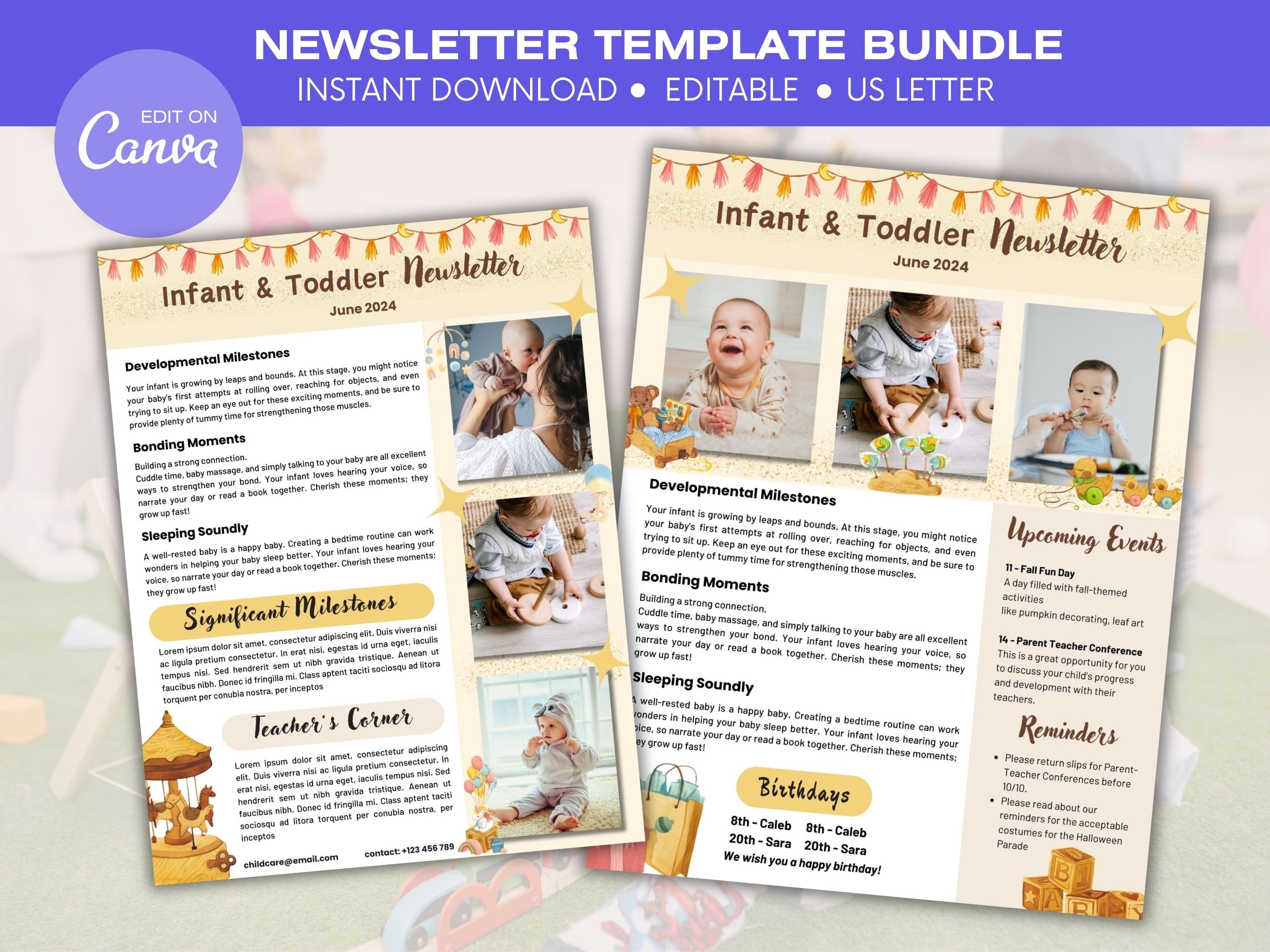 Editable Toddler Newborn Baby Newsletter Template, Baby Daycare ...