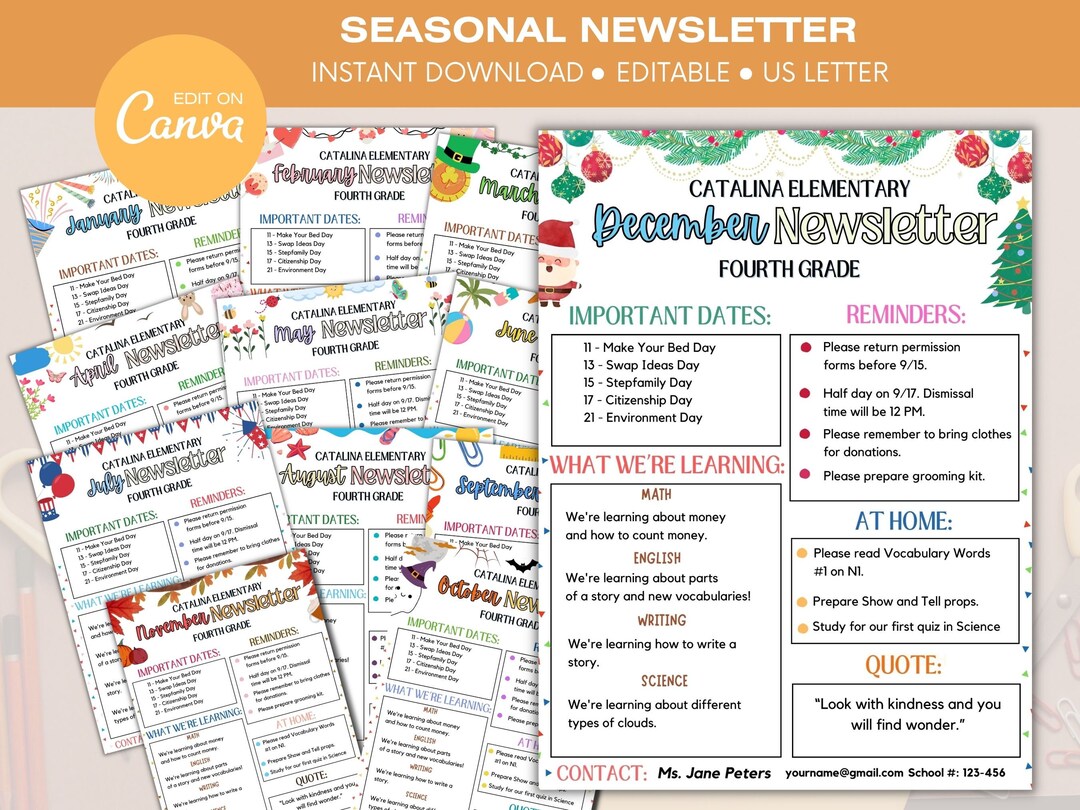 Editable Newsletter Template 2024 2025, Monthly Classroom Newsletter ...