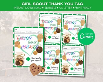 New Updated Design Girl Scout Thank You Cookie Card Tag PDF JPG Instant ...