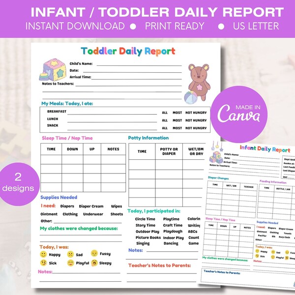EDITABLE Daycare Daily Report Template Headstart Preschool Mothers Day ...