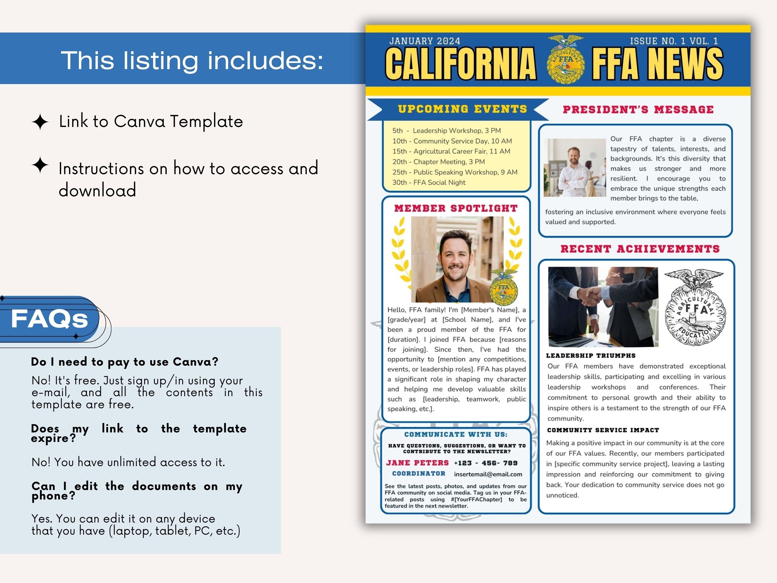FFA Newsletter Template, FFA Alumni Template, Editable Company ...