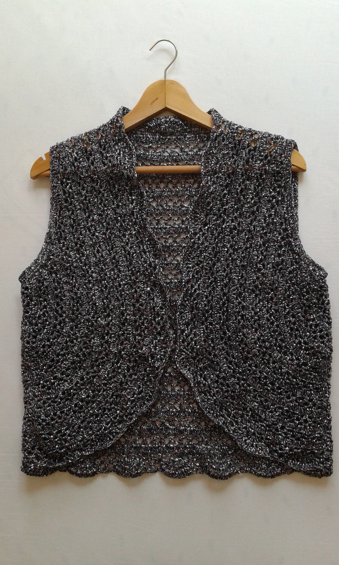 Handmade Crochet Cardigan Vest With Sequins and Glossy Yarn for Women's ...