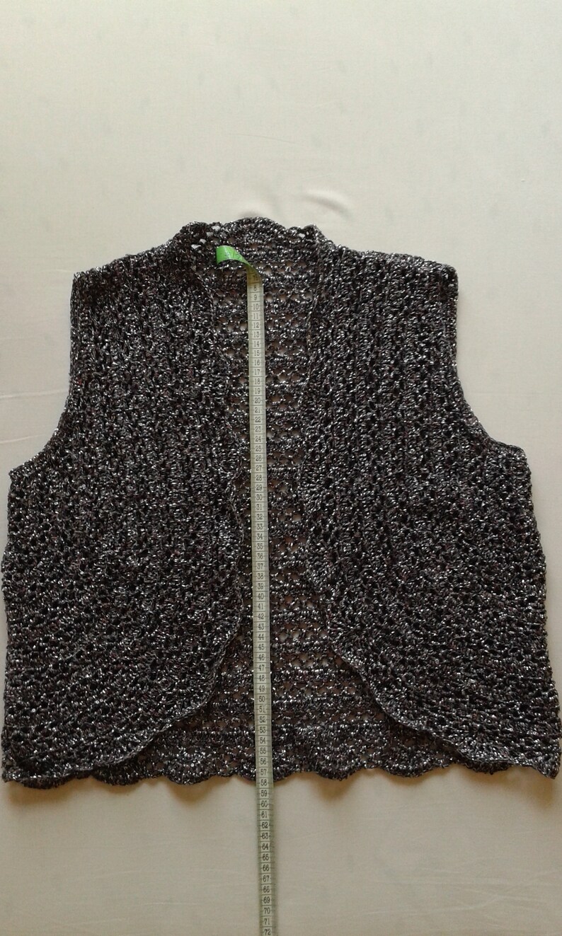 Handmade Crochet Cardigan Vest With Sequins and Glossy Yarn for Women's ...