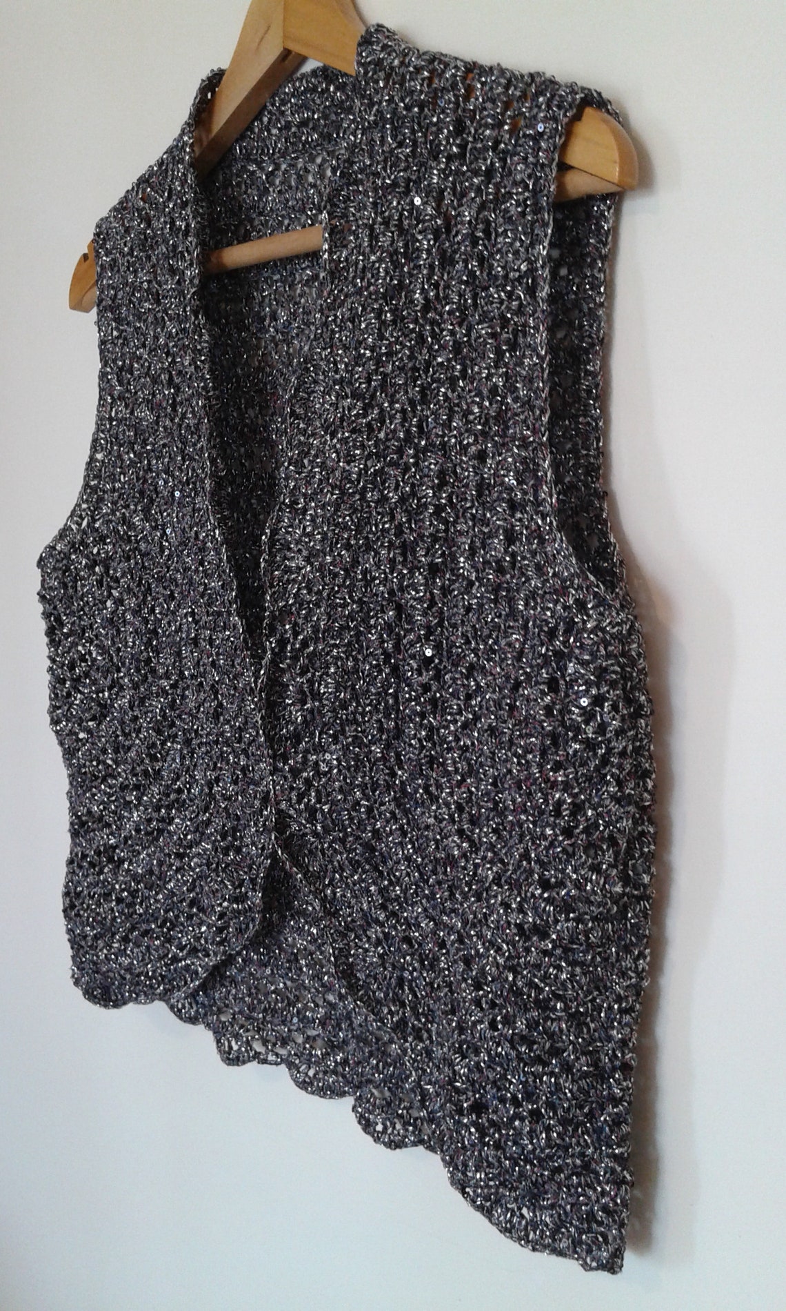 Handmade Crochet Cardigan Vest With Sequins and Glossy Yarn for Women's ...