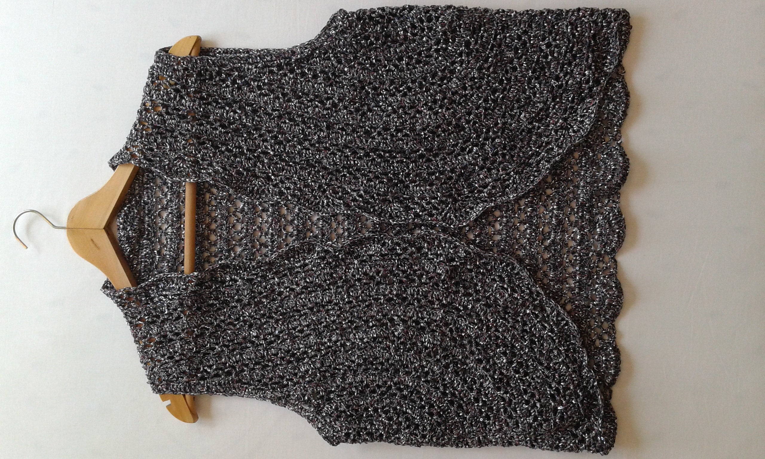 Handmade Crochet Cardigan Vest With Sequins and Glossy Yarn for Women's ...