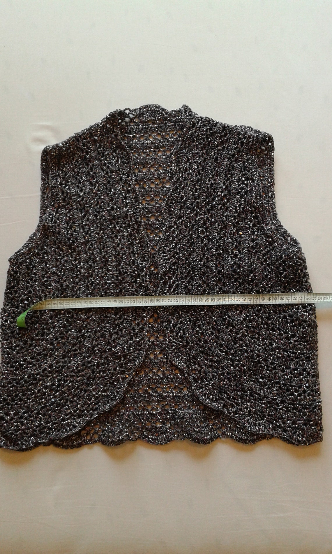 Handmade Crochet Cardigan Vest With Sequins and Glossy Yarn for Women's ...