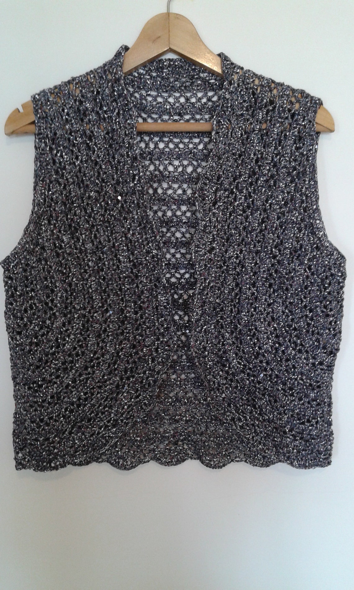 Handmade Crochet Cardigan Vest With Sequins and Glossy Yarn for Women's ...