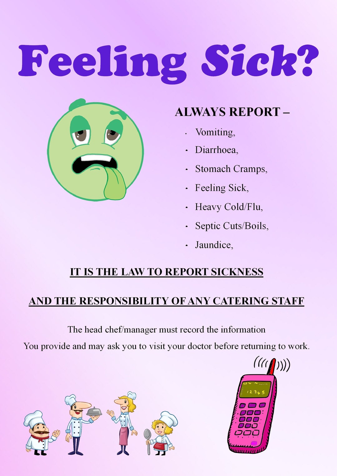 Printable Report Sickness Sign for Catering Kitchens - Etsy