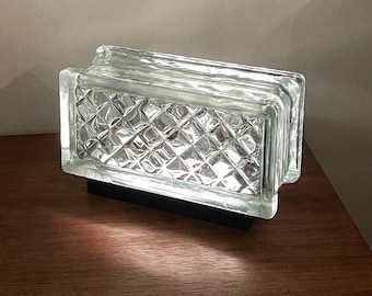 Minimalist, Vintage Glass Block LED Table Lamp - Etsy