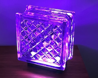 Minimalist, Vintage Glass Block LED Table Lamp - Etsy