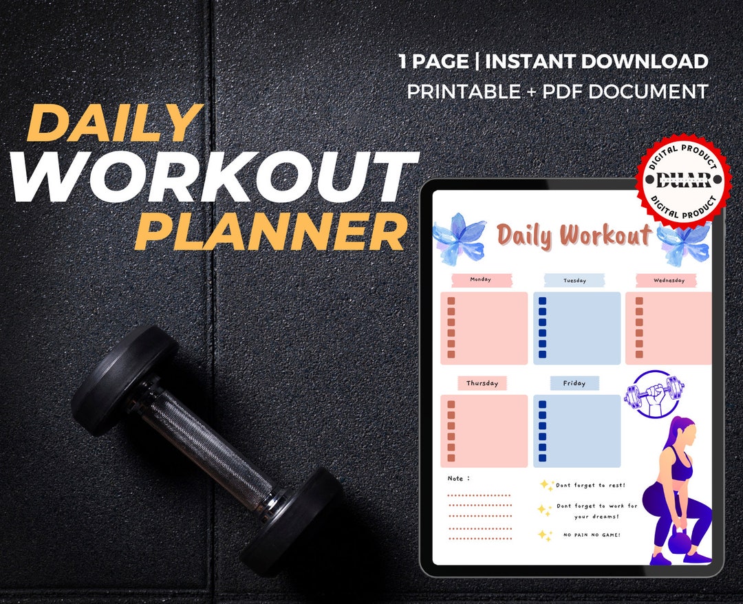 Daily Workout Tracker Printable, Daily Exercise Log, Fitness Journal ...