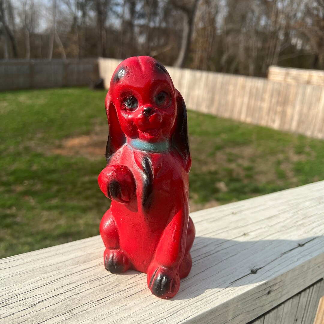 1940's Vintage Chalkware Dog, Red Hound Dog With Blue Collar - Etsy