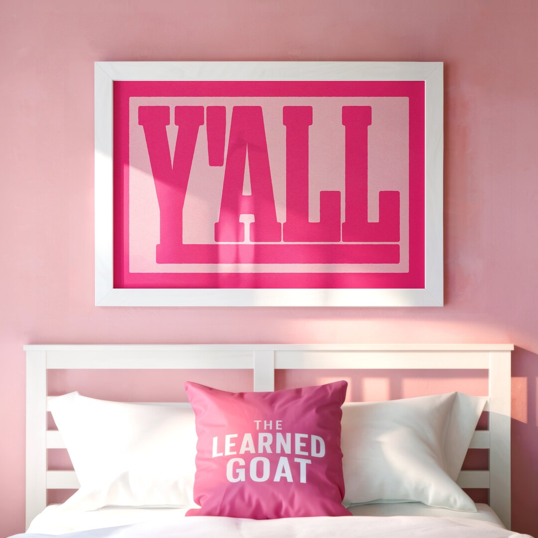 Y'all Typography Poster Gift for Girl, Hot Pink Yall Western Wall Art ...