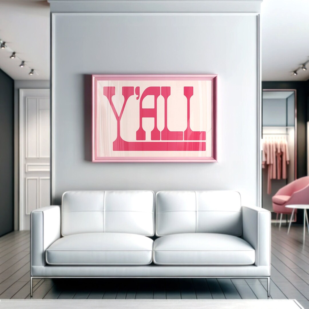 Y'all Typography Poster Gift for Girl Hot Pink Western Wall Art Gift ...