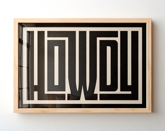 HOWDY Blue Print Western Decor, Southwestern Wall Art, Howdy Typography ...