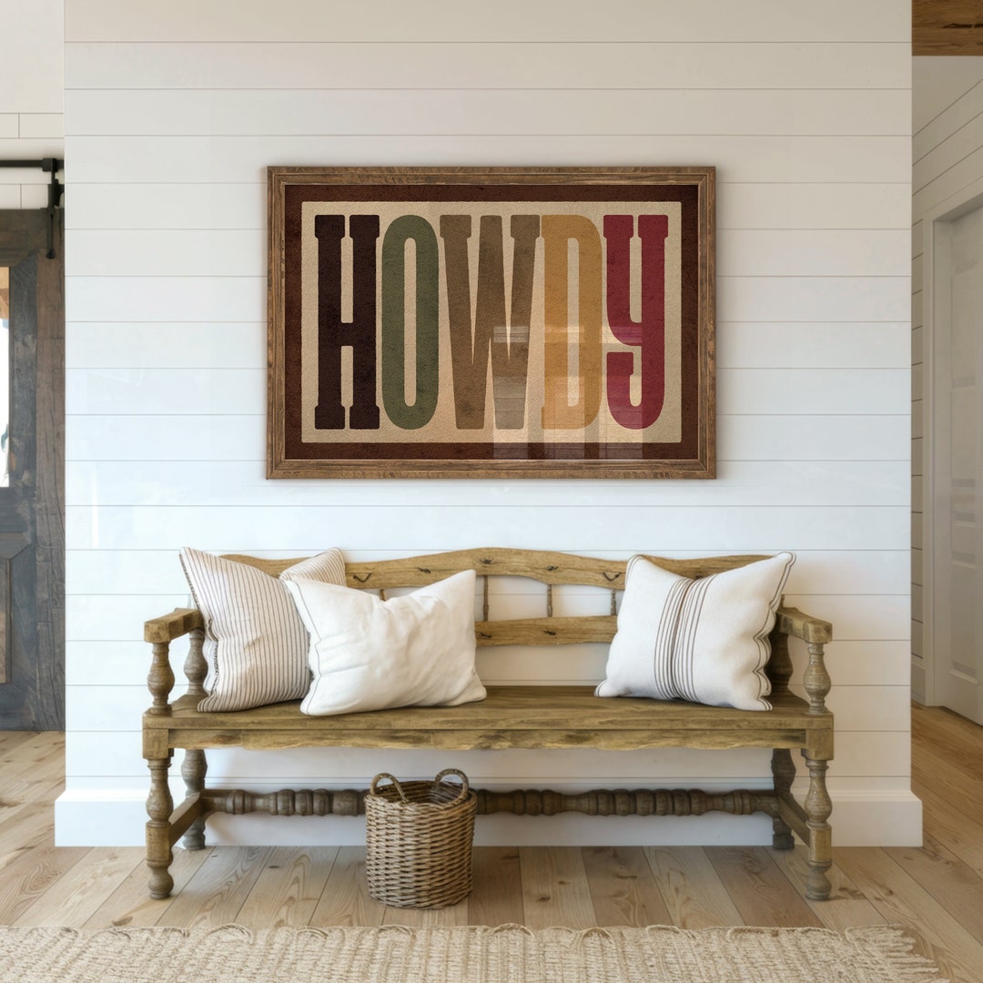 Howdy Typography Poster Gift for Home, Rustic Wall Art Housewarming ...