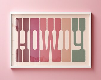 Howdy Typography Poster, Pink Howdy Print for Girl, Soft Cowgirl Color ...